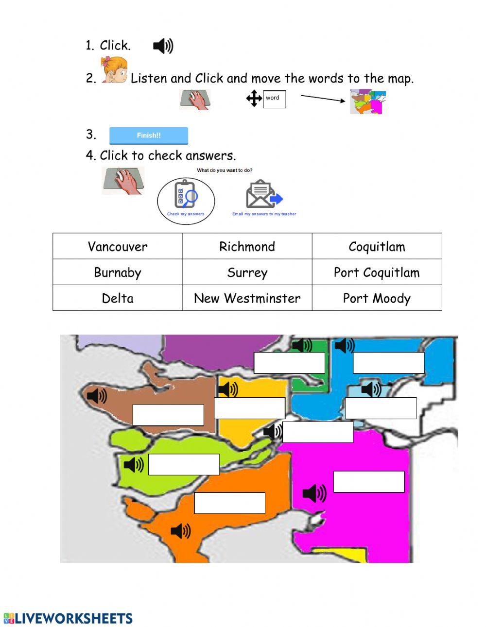 Lower Mainland map worksheet | Live Worksheets