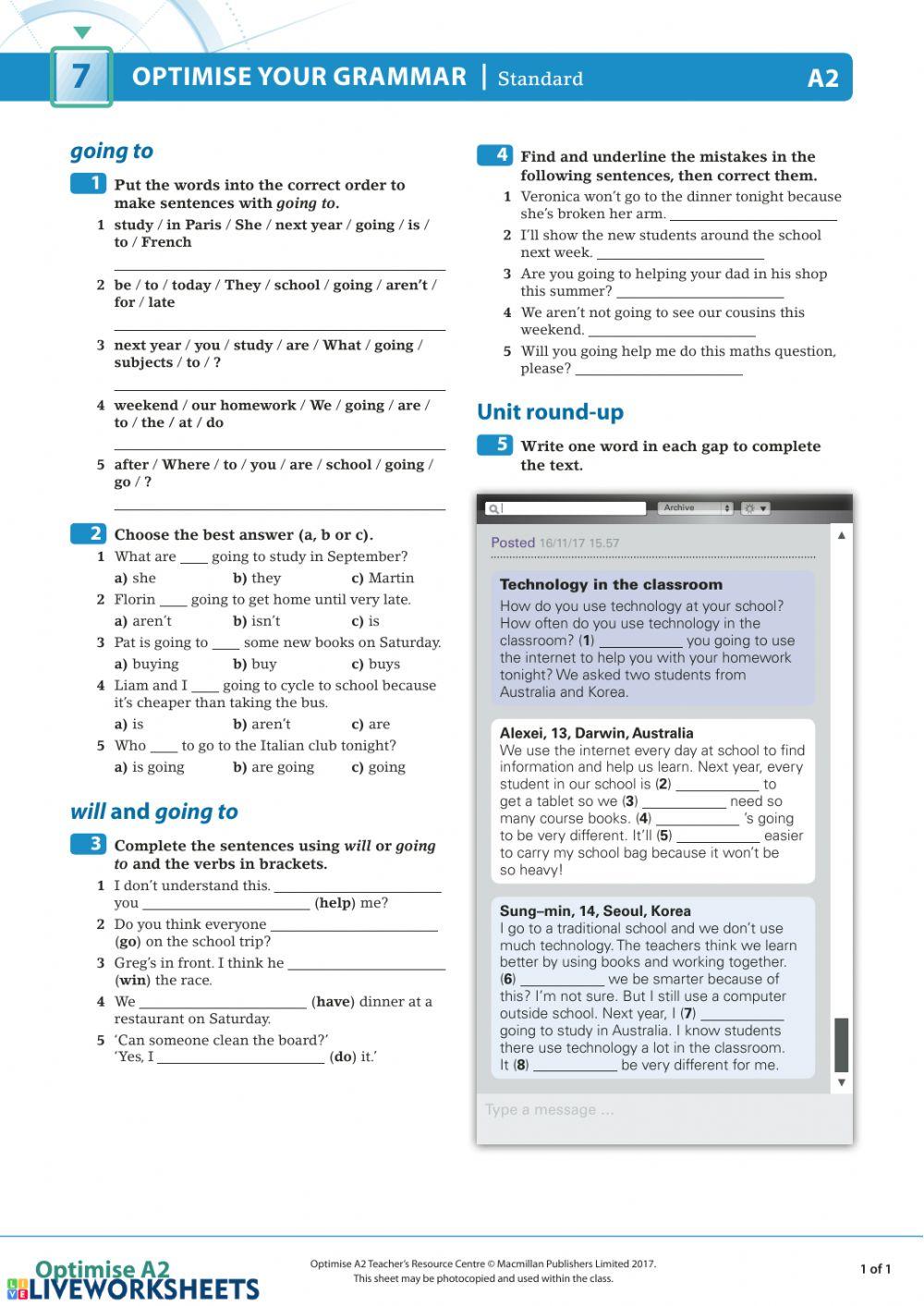 5593787 | Optimise A2 Unit 7 Grammar | EnglishWorld