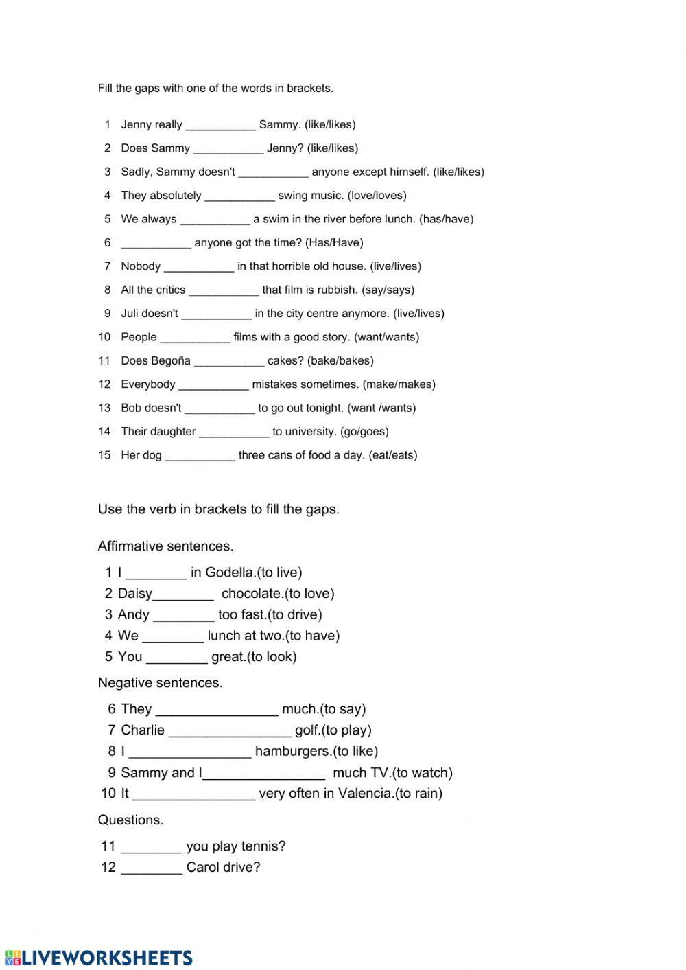 Preset Simple exercises 1 online exercise for | Live Worksheets