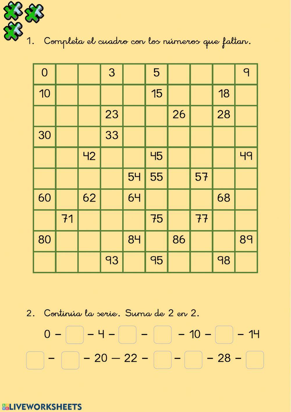 Numeración hasta el 99 worksheet | Live Worksheets