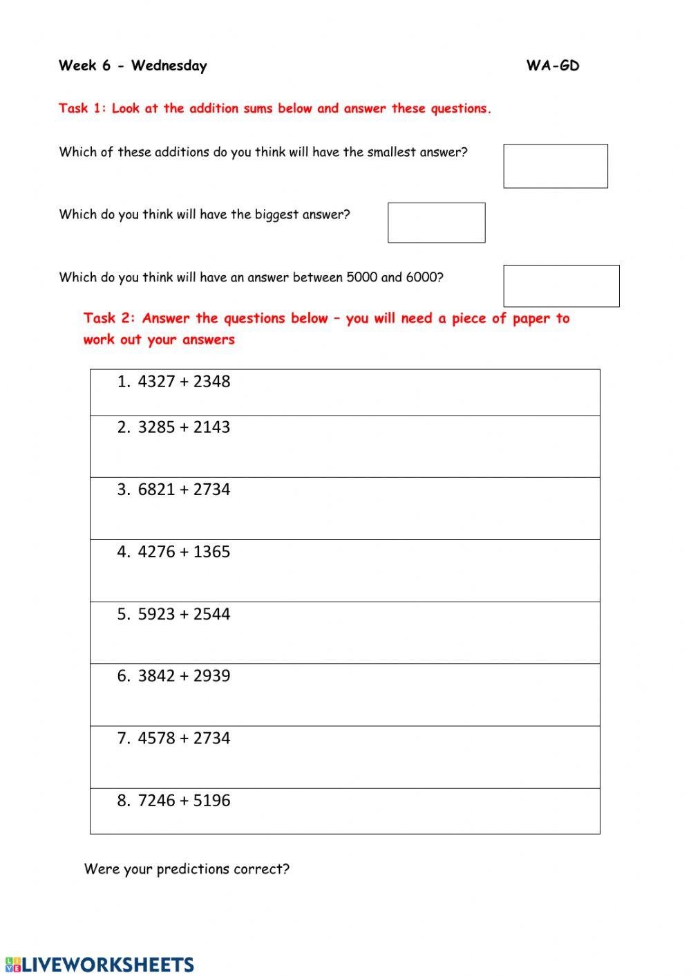 Column Addition 159498 | MissAttara | Live Worksheets