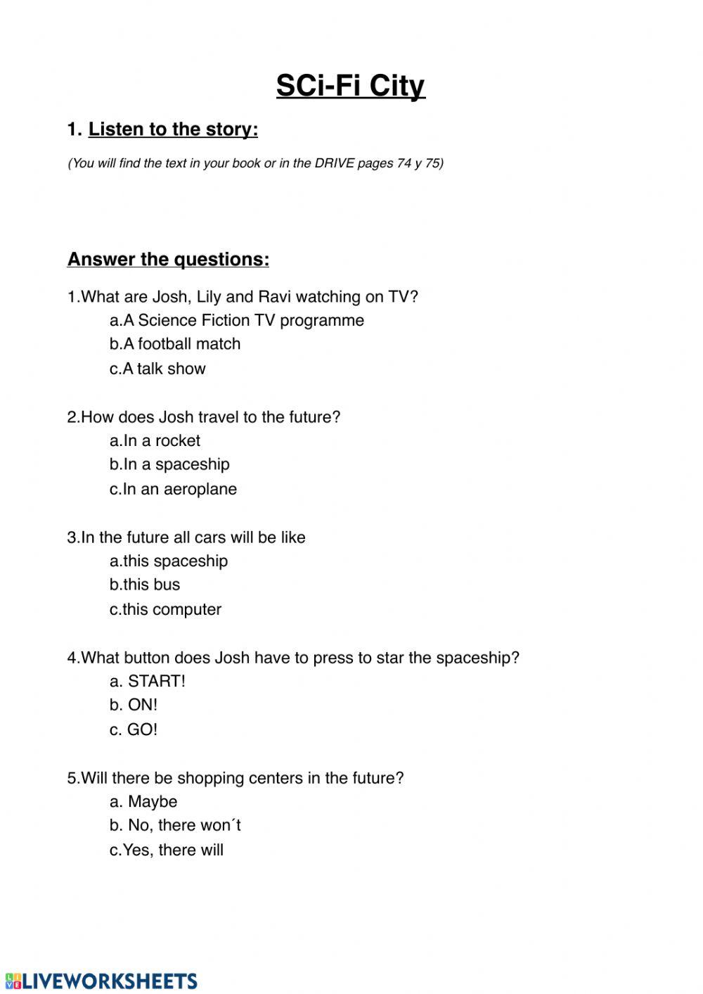 Sci fi city worksheet | Live Worksheets