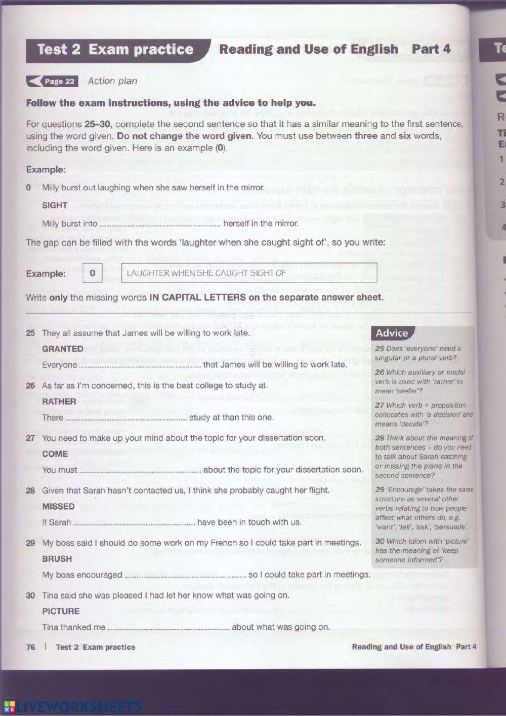 Key Word Transformation-1 online exercise for | Live Worksheets