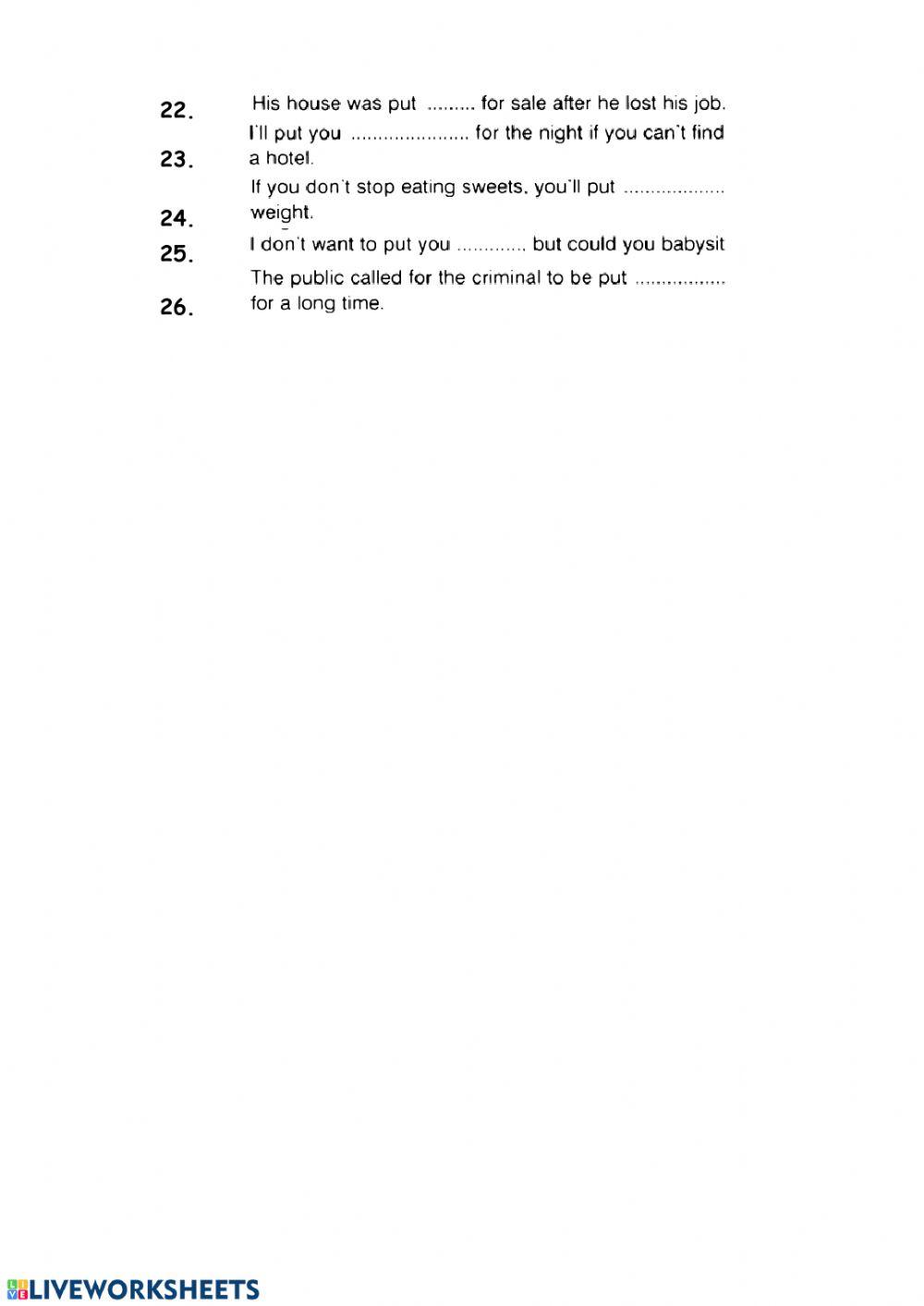 Phrasal Verbs MAKE and PUT worksheet | Live Worksheets