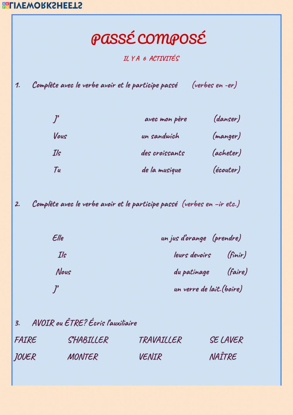 Le passé composé | Free Interactive Worksheets | 159764