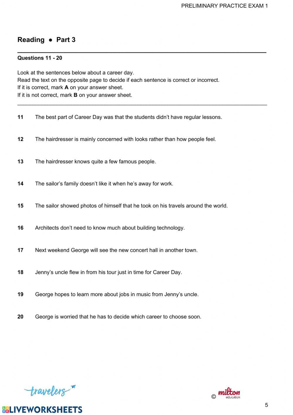 PET Practice Te… | Free Interactive Worksheets | 160258