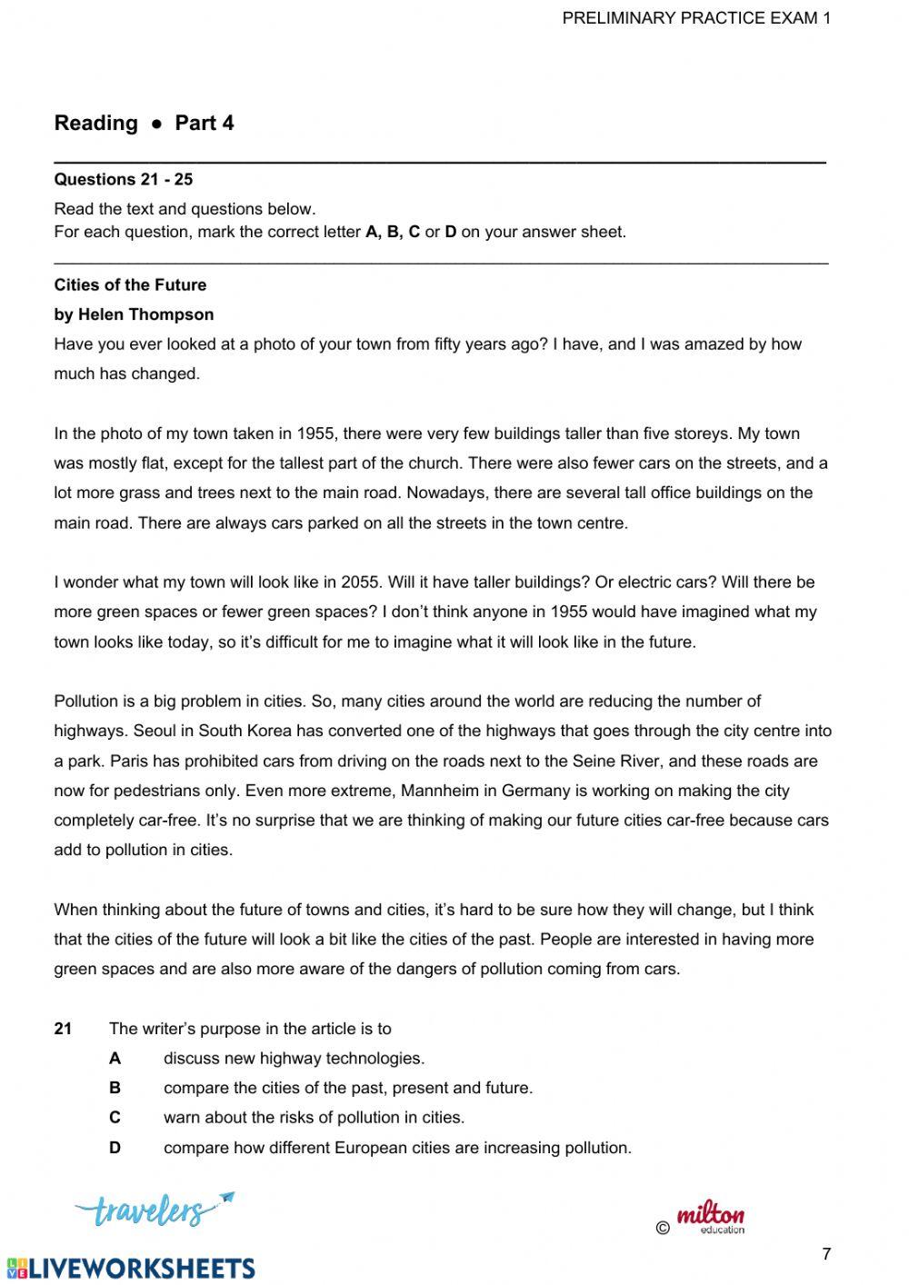 PET Practice Te… | Free Interactive Worksheets | 160258