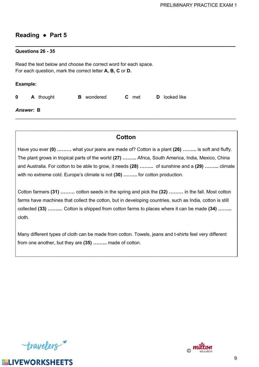 PET Practice Te… | Free Interactive Worksheets | 160258