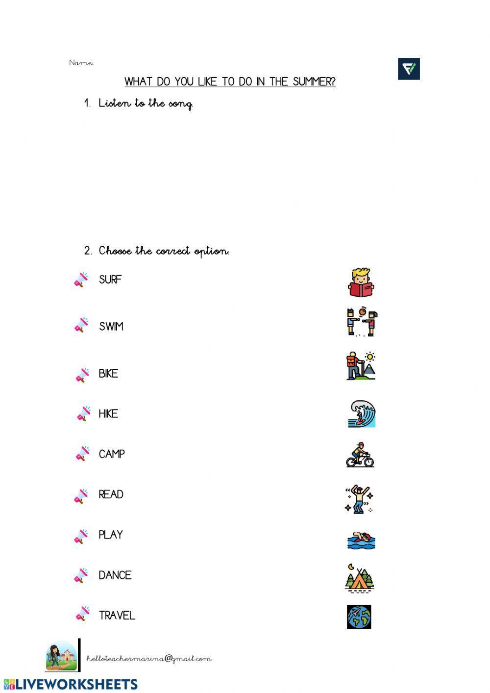 Vocabulary: Summer Activities worksheet | Live Worksheets