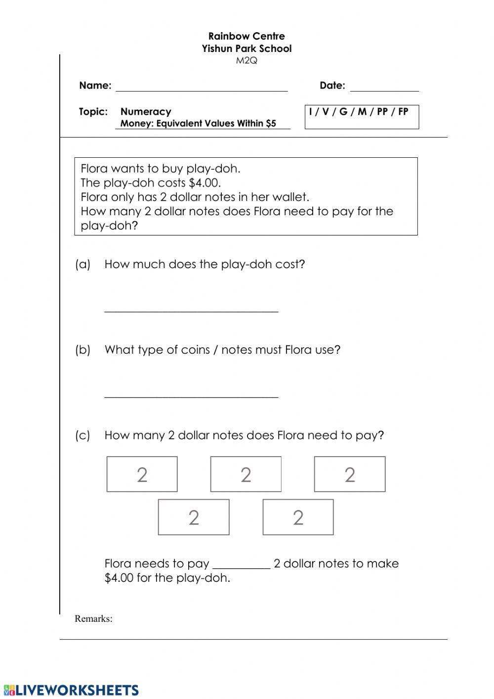 Money Problem Sums Worksheet - Equivalent Values Within -5 H, Z 1 ...