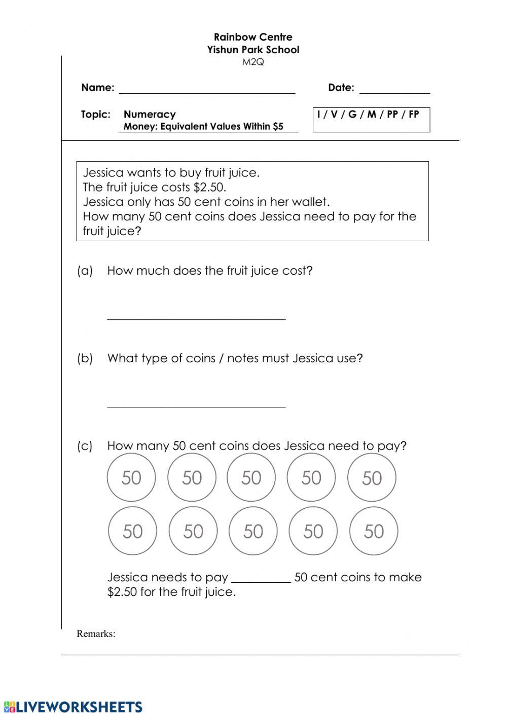 Money Problem Sums Worksheet - Equivalent Values Within -5 H, Z 1 ...