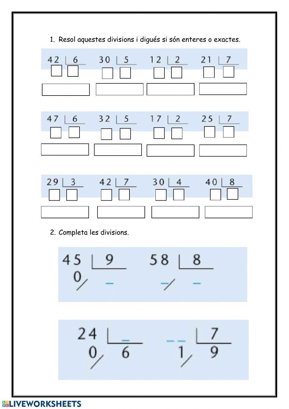 Divisions enter… | Free Interactive Worksheets | 160345