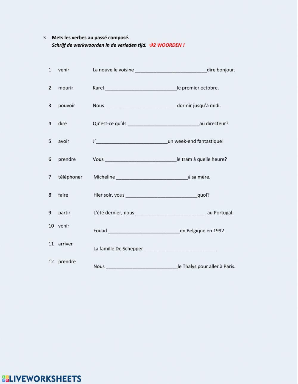Le passé composé | Free Interactive Worksheets | 160349