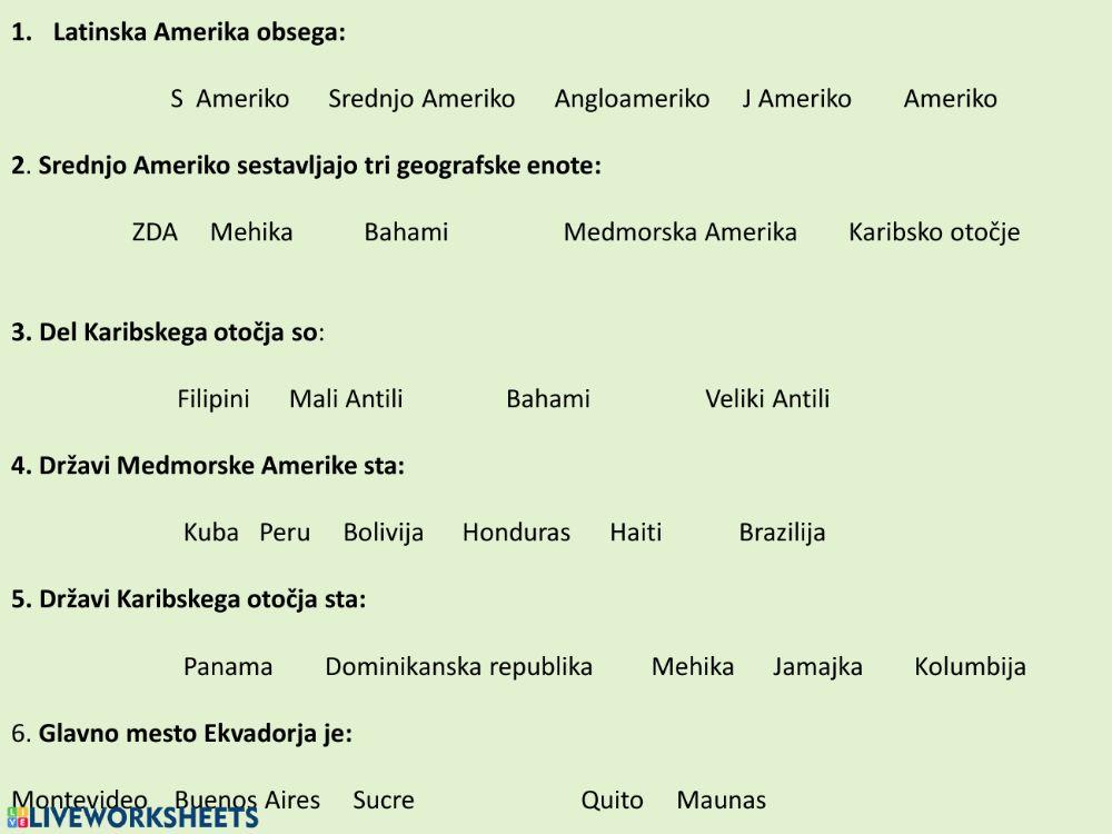 Latinska Amerika | Free Interactive Worksheets | 160543