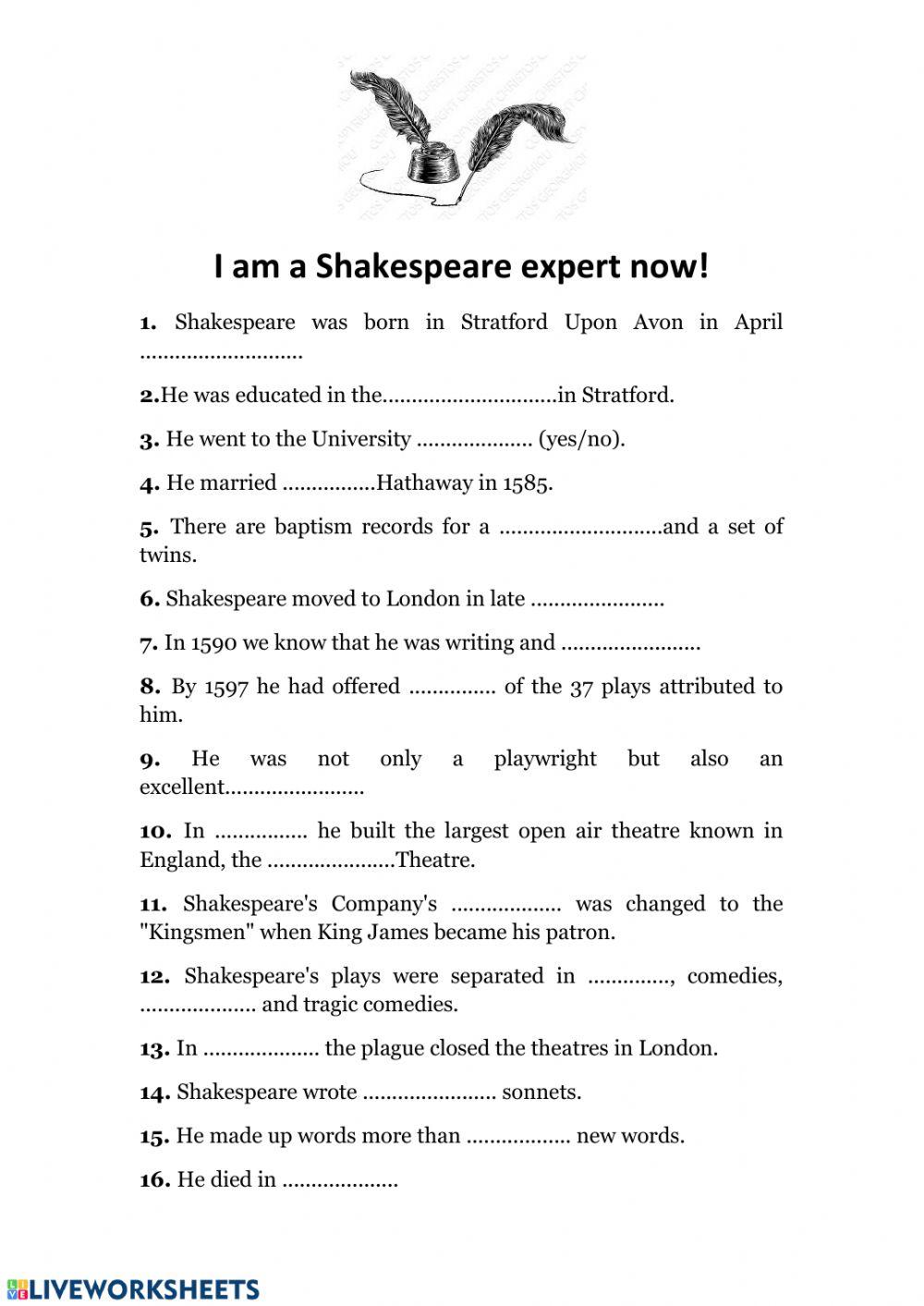 160662 | Shakespeare | sakellos | LiveWorksheets
