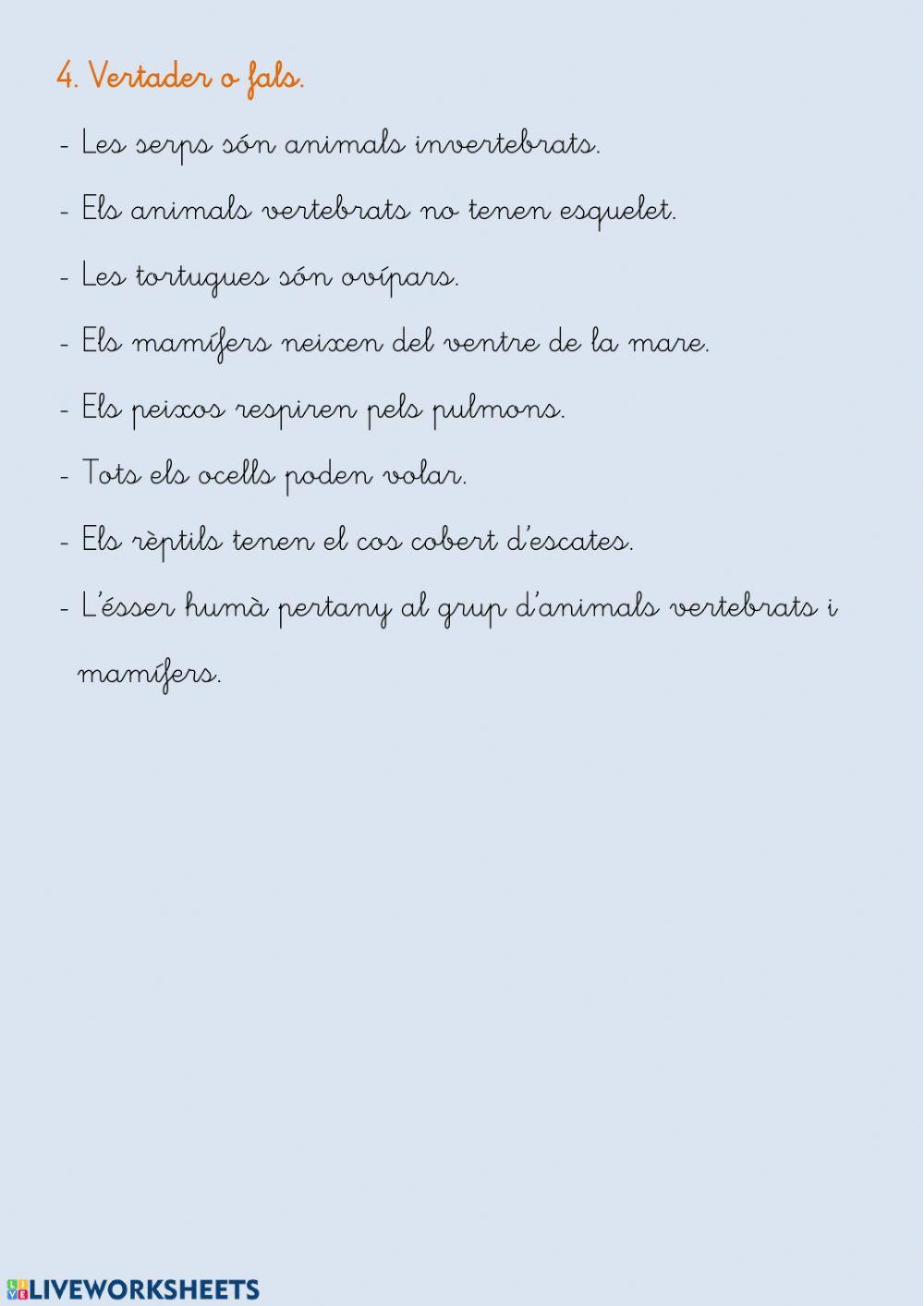 Els animals - Part 3 worksheet | Live Worksheets