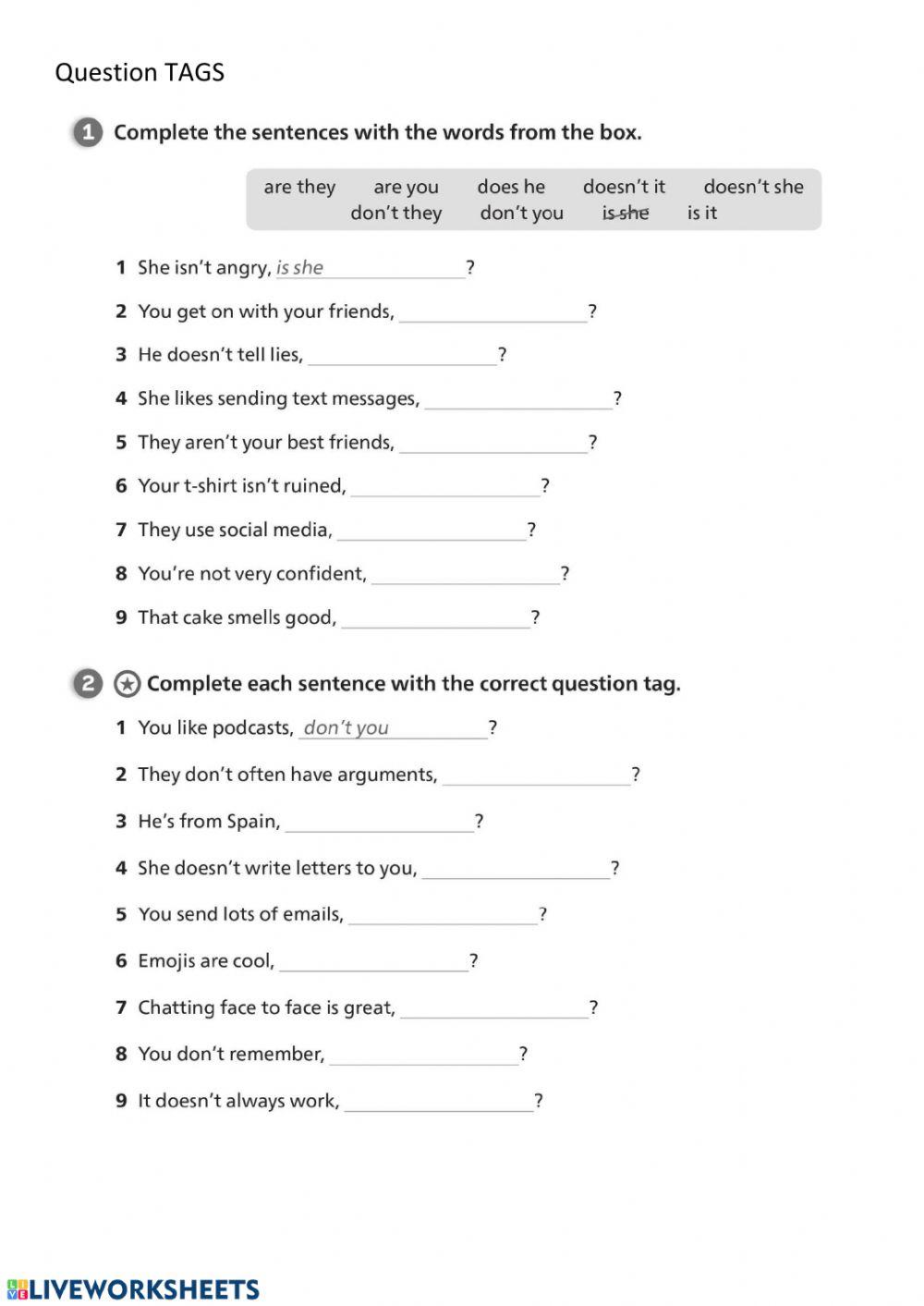 Question tags 0617 | teachermcf | Live Worksheets