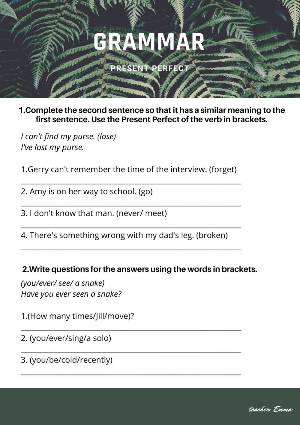 Present perfect interactive activity for FP | Live Worksheets