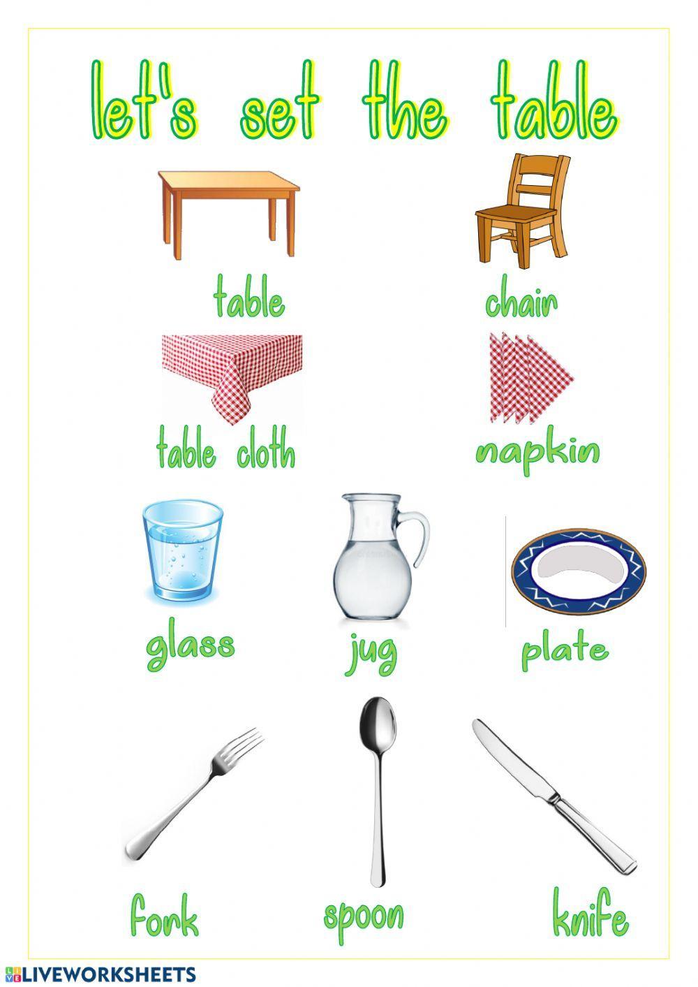 Set the table | Free Interactive Worksheets | 161208