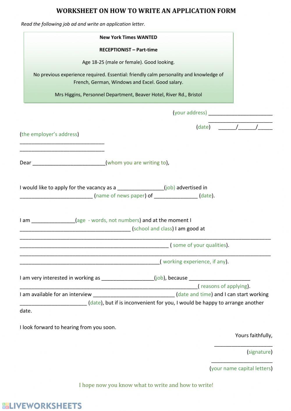 Application letter writing Help online exercise for | Live Worksheets