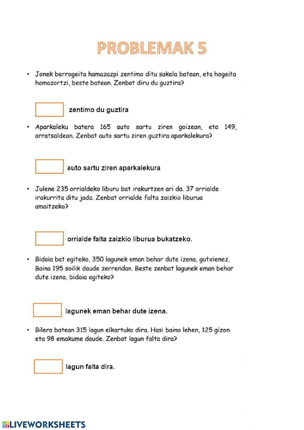 Problemak interactive exercise | Live Worksheets