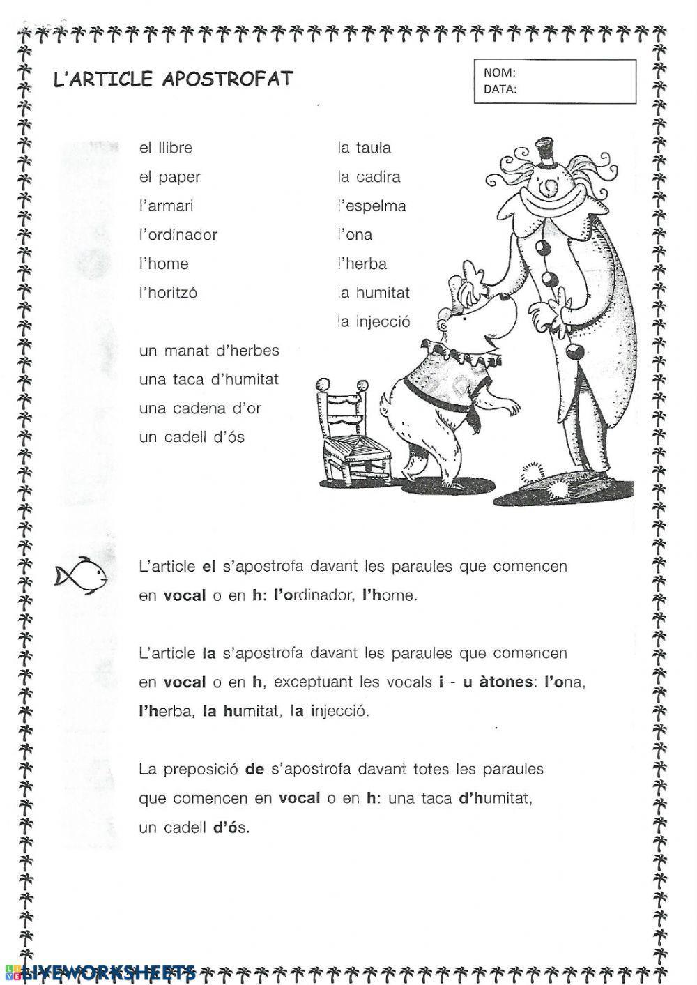 L'apostrof | Free Interactive Worksheets | 161374