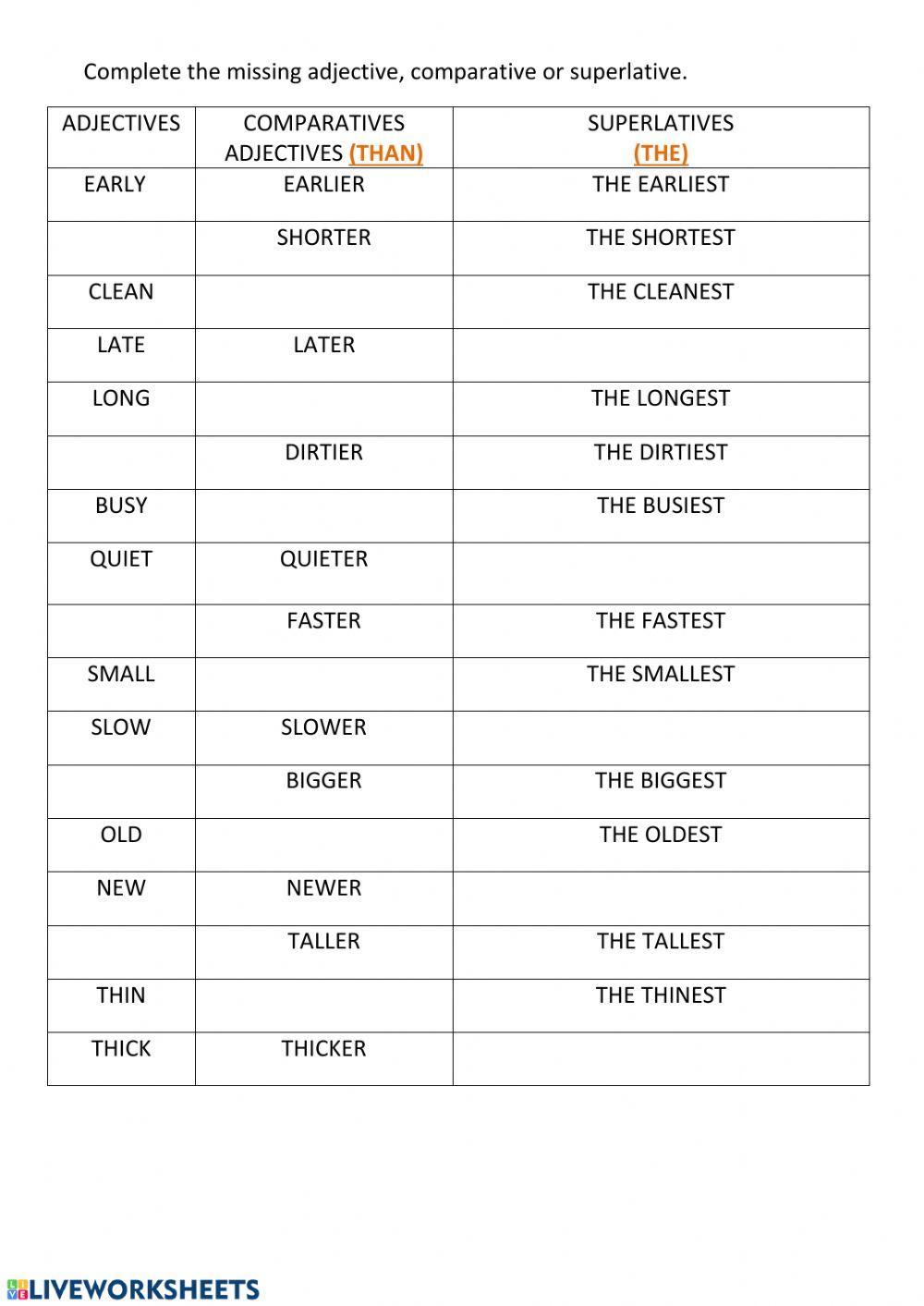 Short comparatives worksheet | Live Worksheets