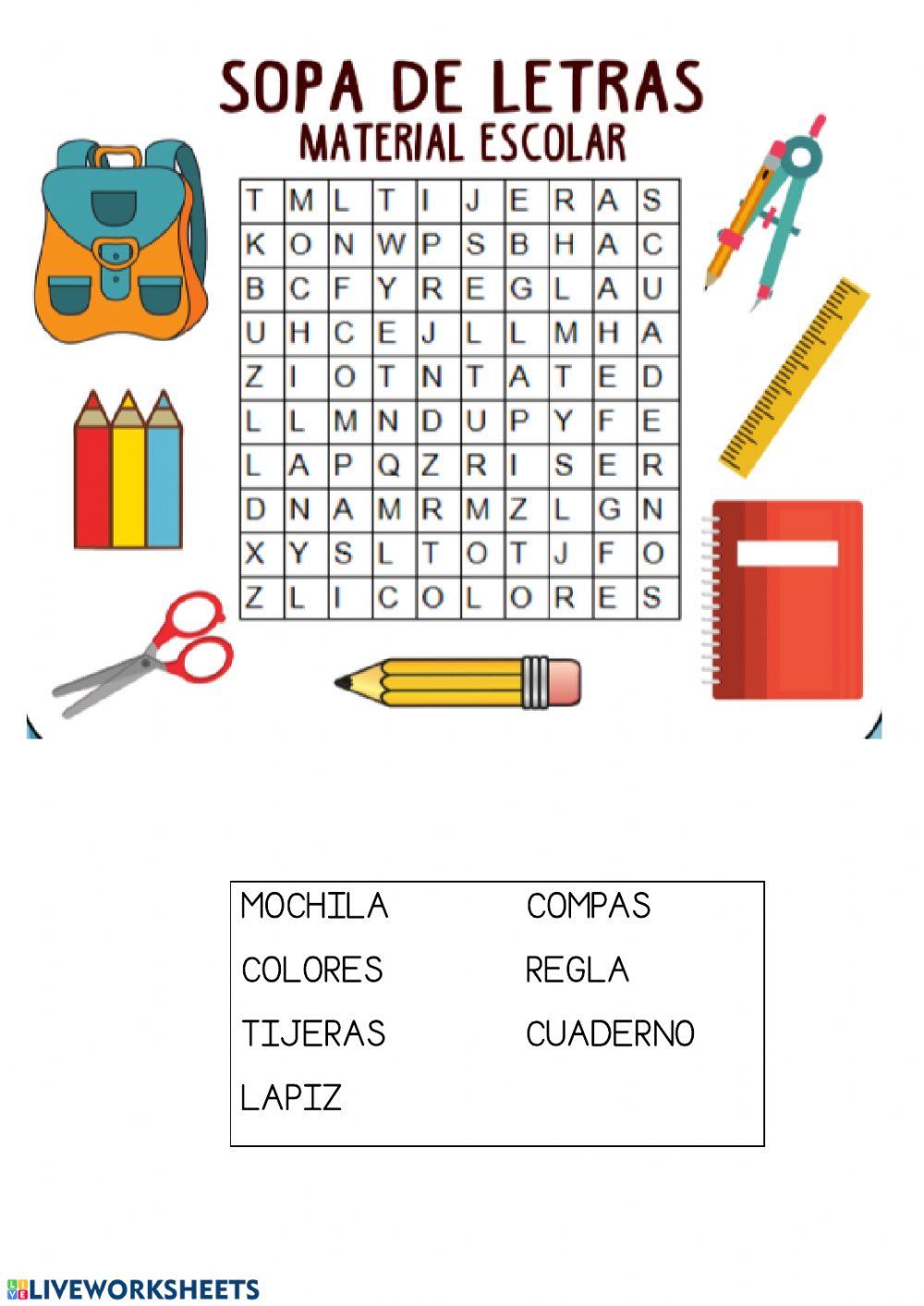 SOPA DE LETRAS MATERIAL ESCOLAR online exercise for | Live Worksheets