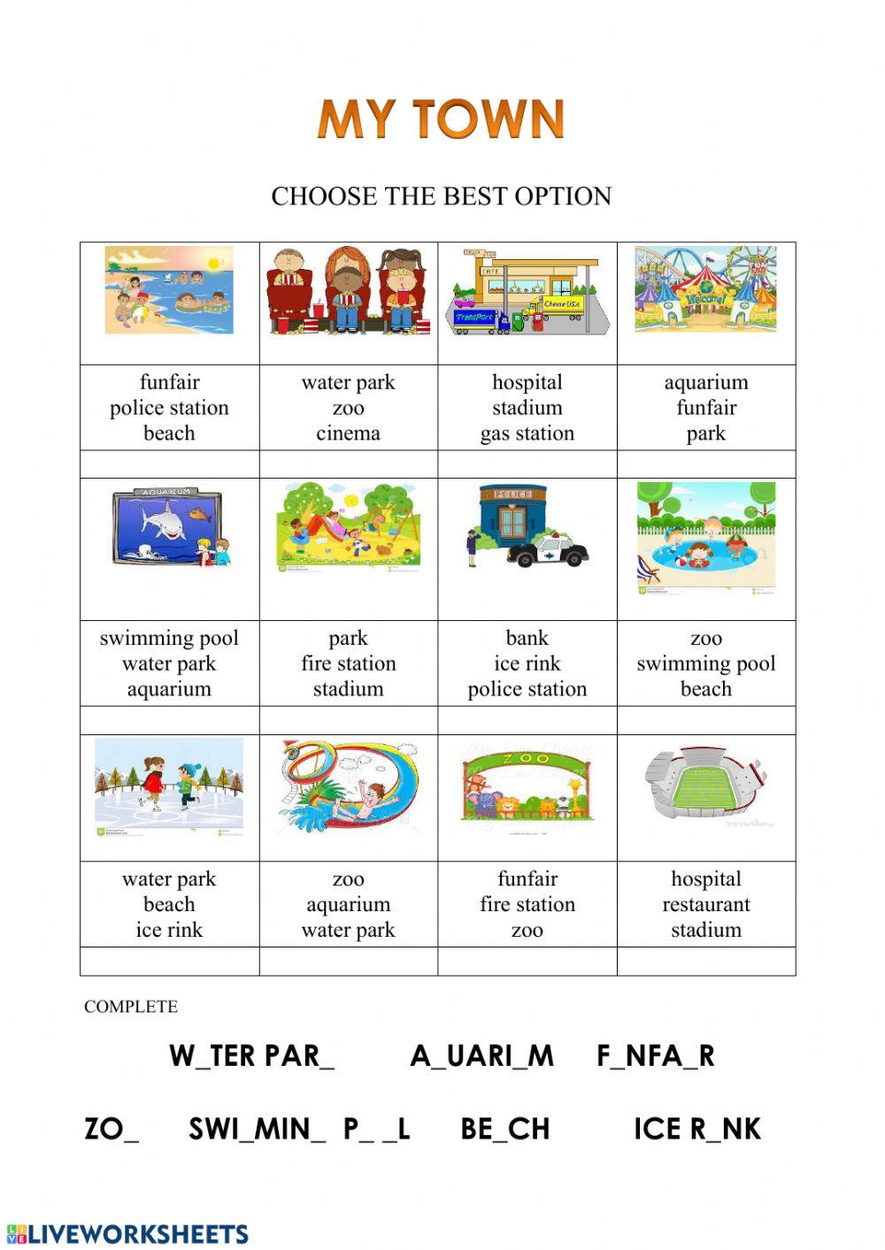 T2 places in town choose worksheet | Live Worksheets