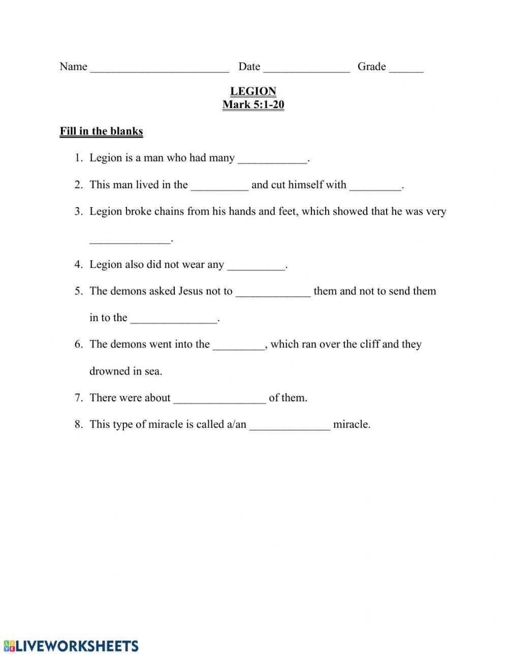 Legion | Free Interactive Worksheets | 161975