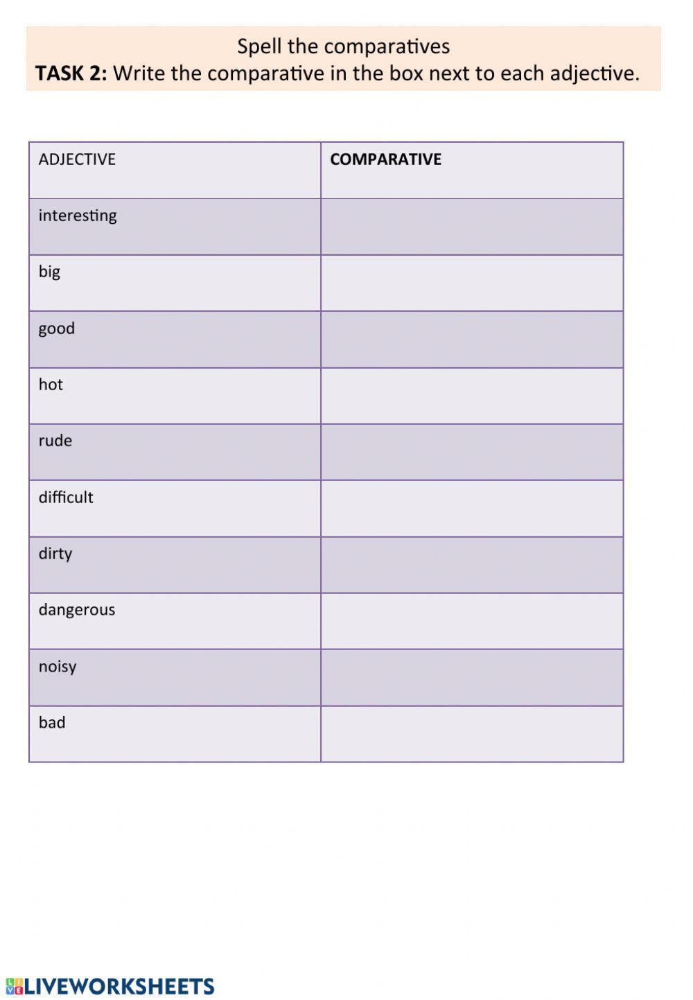 Comparative adjectives free activity | Live Worksheets