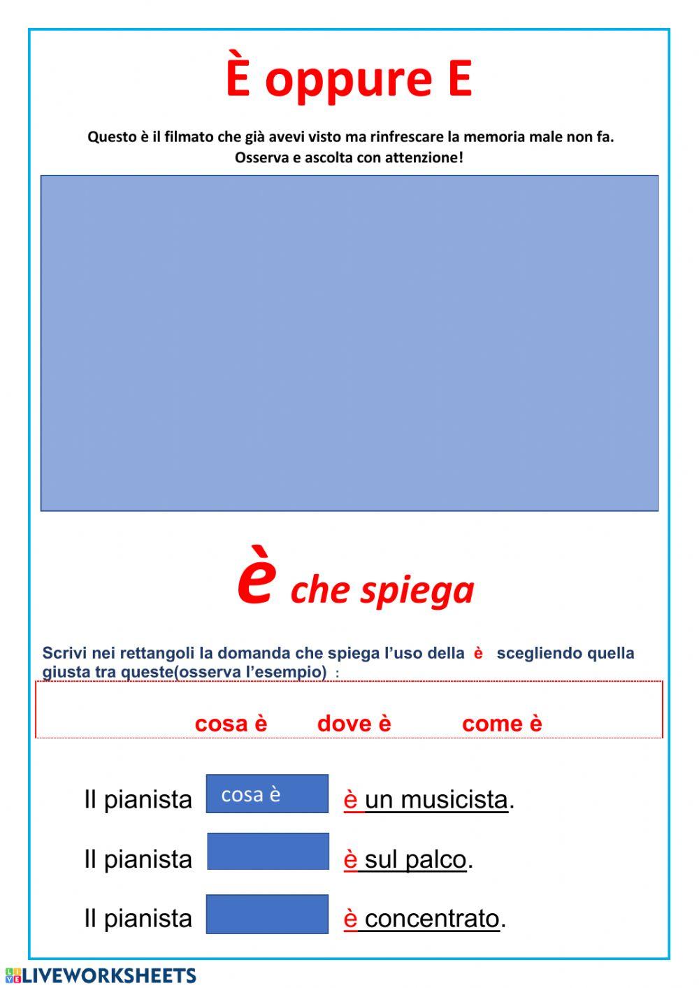 È oppure e interactive worksheet | Live Worksheets