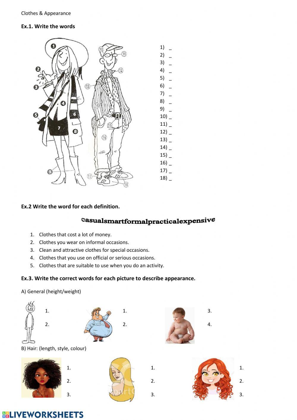 Clothes&Appearance worksheet | Live Worksheets