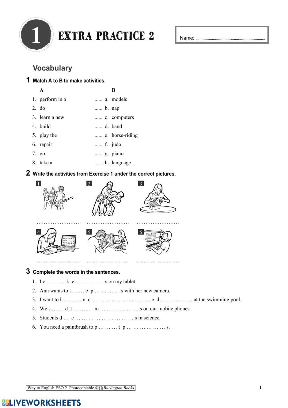 WTE2 Extra Practice Unit 1 B online exercise for | Live Worksheets