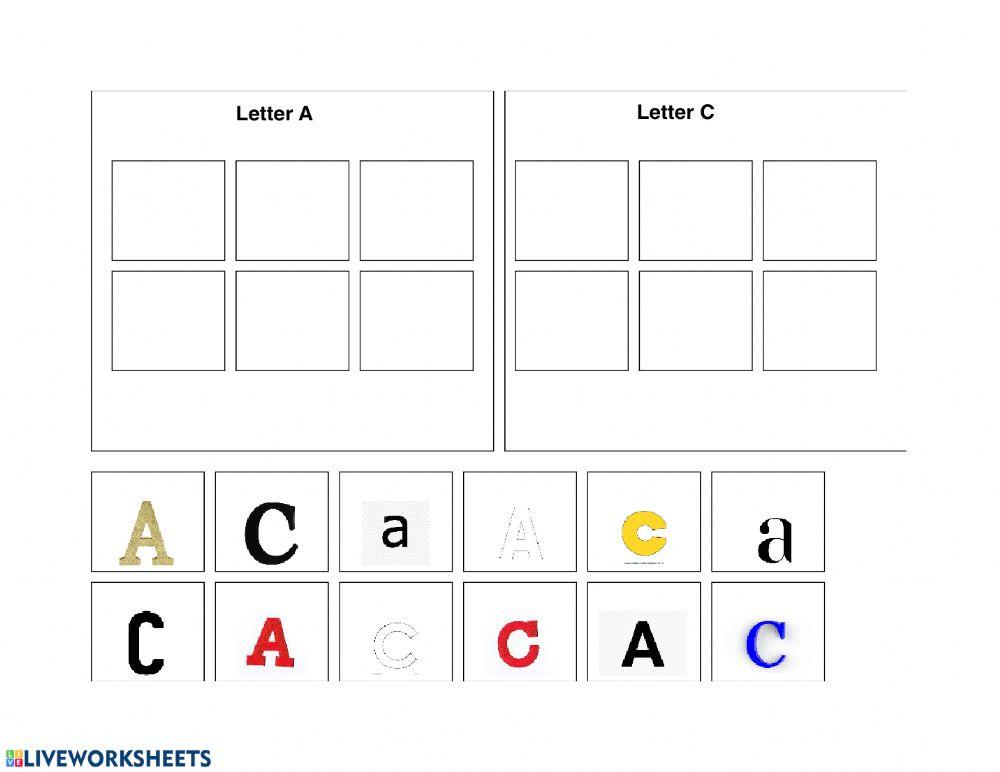 Sort letter A and C worksheet | Live Worksheets
