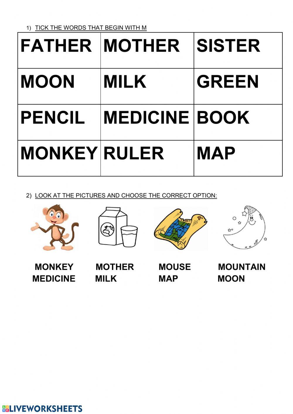 Identify letter M worksheet | Live Worksheets