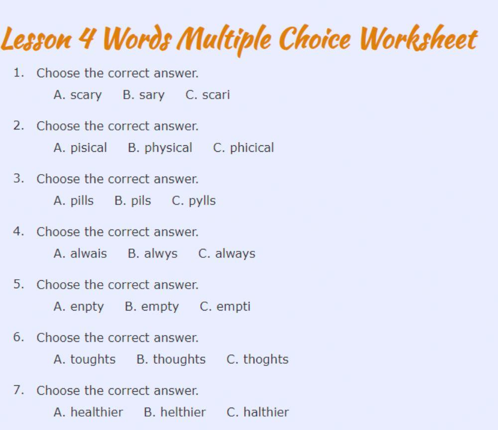 Lesson 4 Words Multiple Choice 162696 | MissKeila