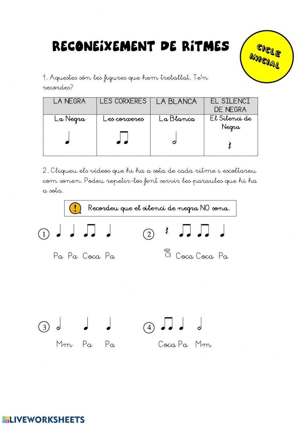 Reconeixement de ritmes CI worksheet | Live Worksheets
