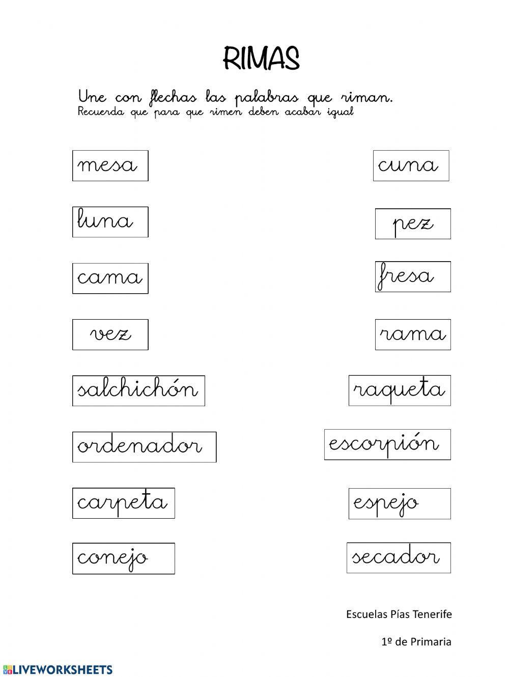 Rimas | Free Interactive Worksheets | 164338