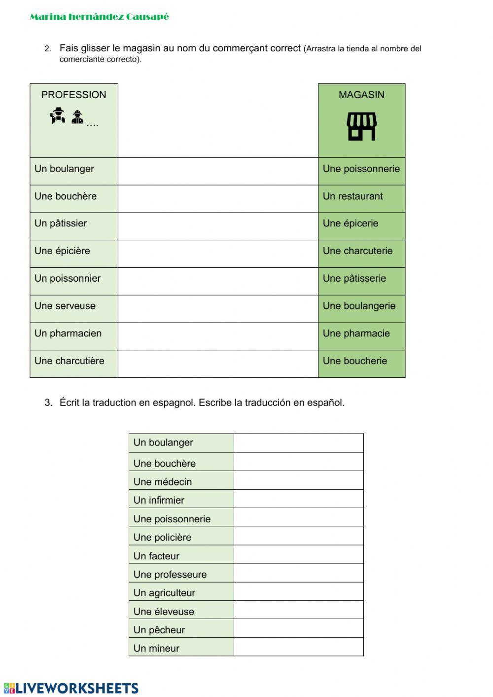 Les métiers | Free Interactive Worksheets | 164700