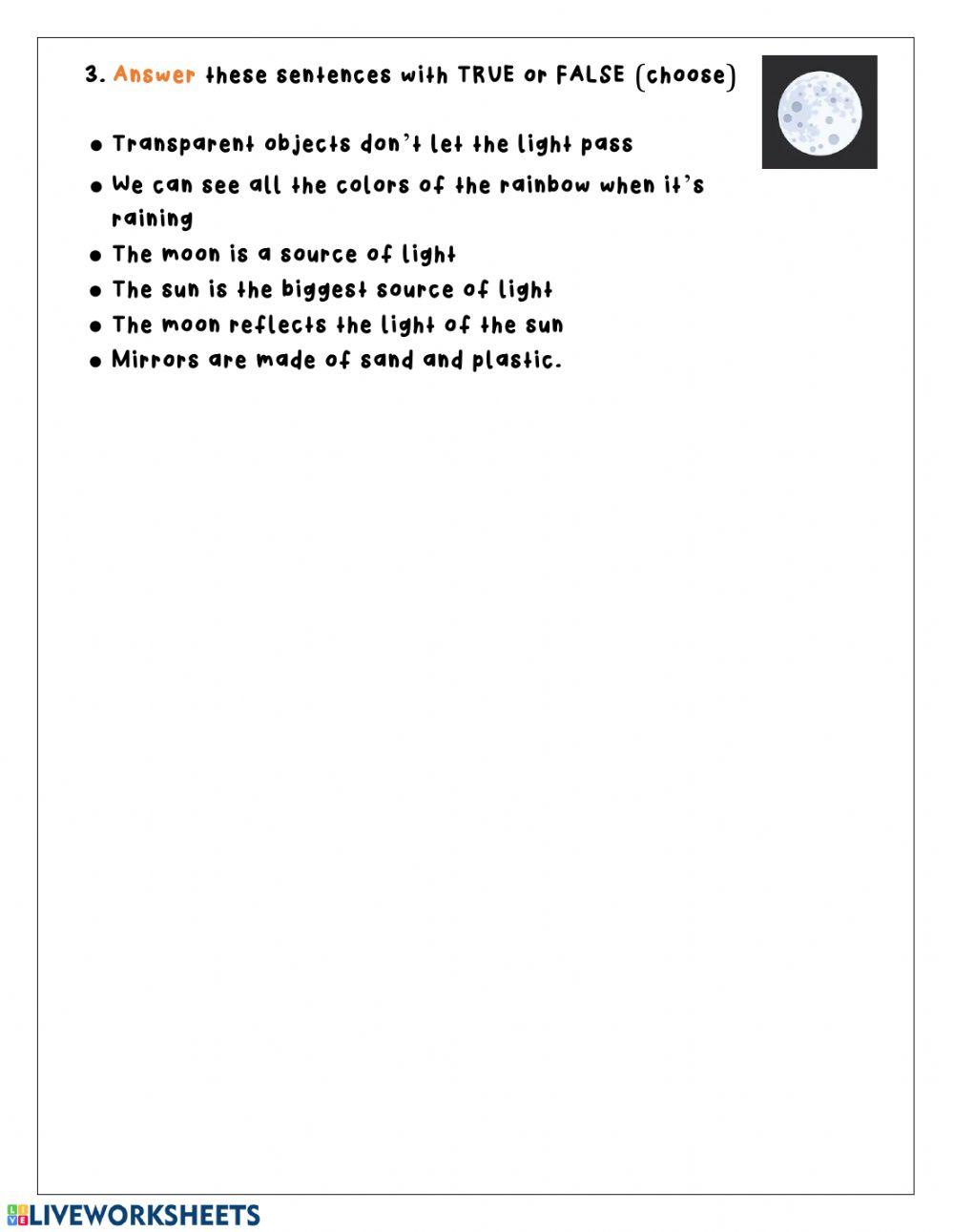 LIGHT - SHADOWS… | Free Interactive Worksheets | 5607693