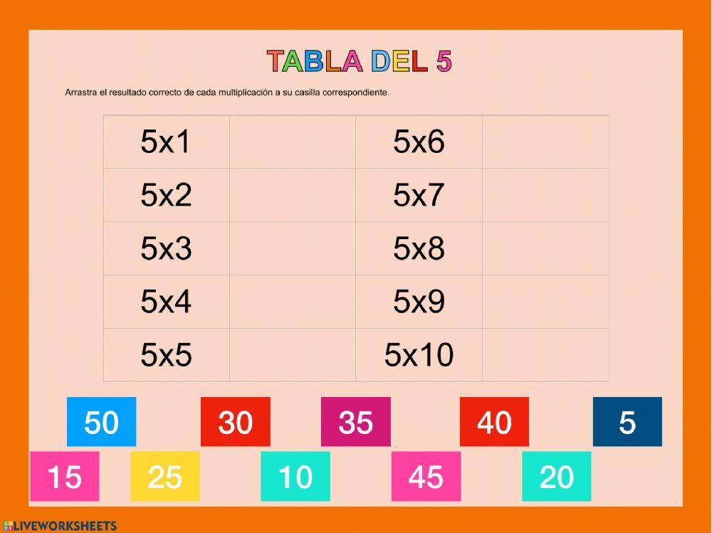 Tabla del 5 online worksheet | Live Worksheets