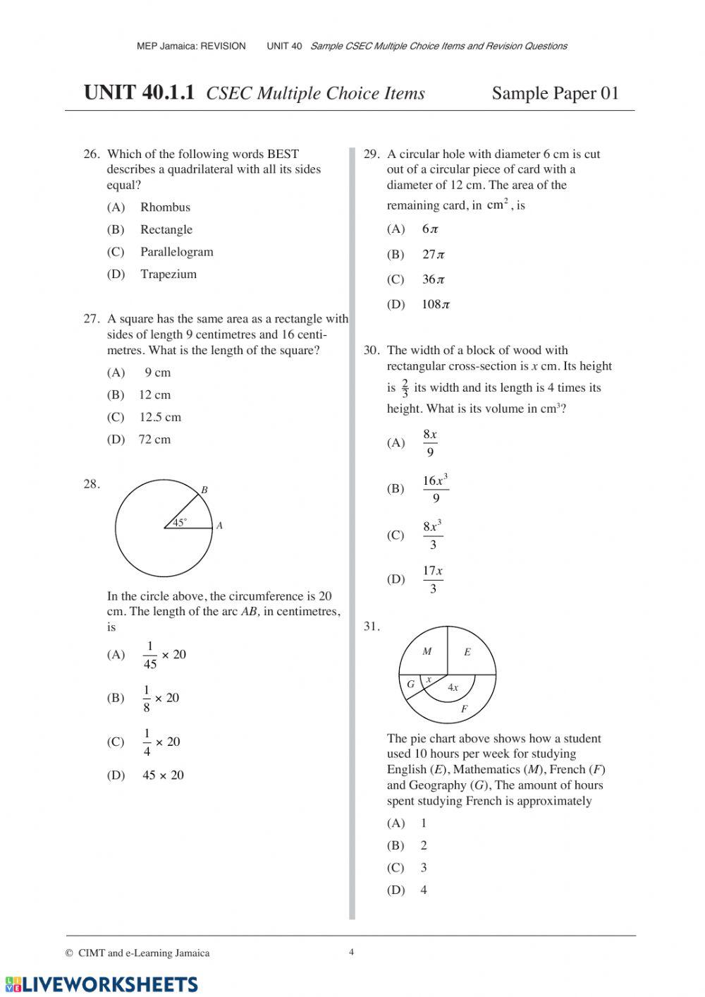 Platinum Csec Maths Online Exam online exercise for | Live Worksheets