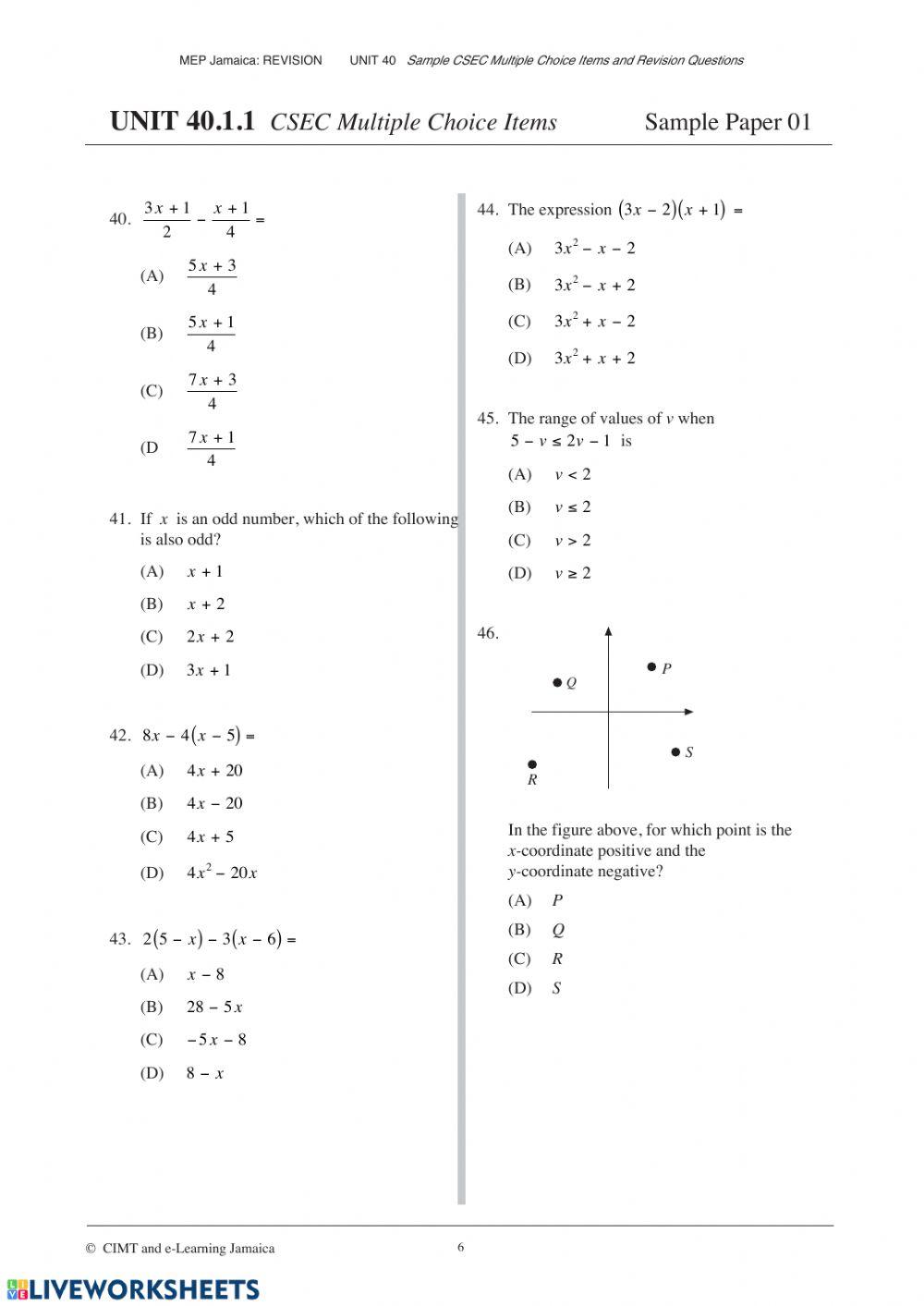 Platinum Csec Maths Online Exam online exercise for | Live Worksheets