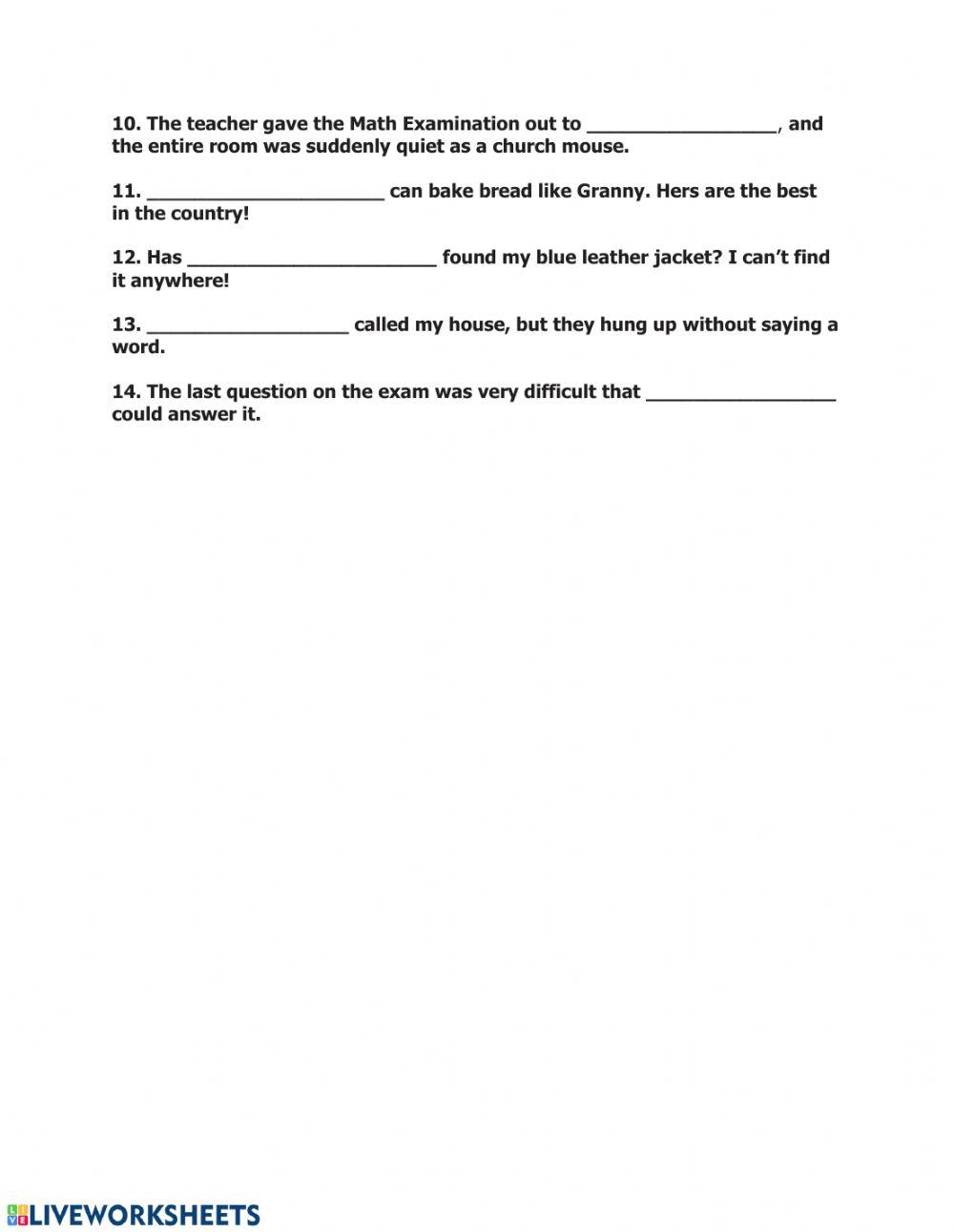 Indefinite Work… | Free Interactive Worksheets | 165835