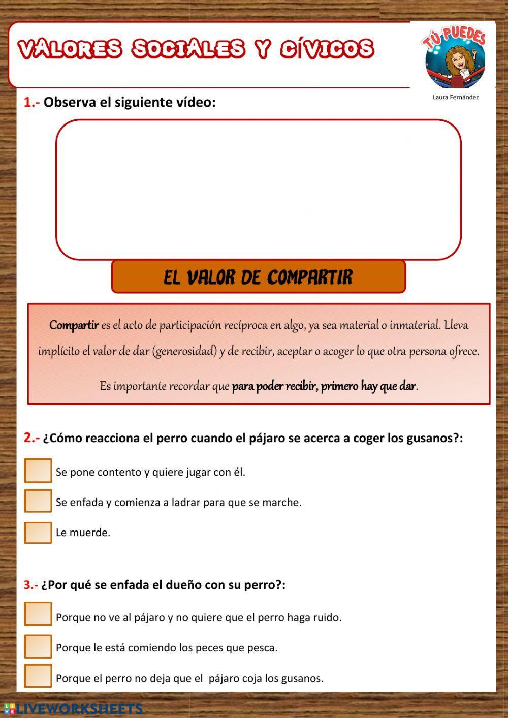 Valores. Compartir | LiveWorksheets | 165910