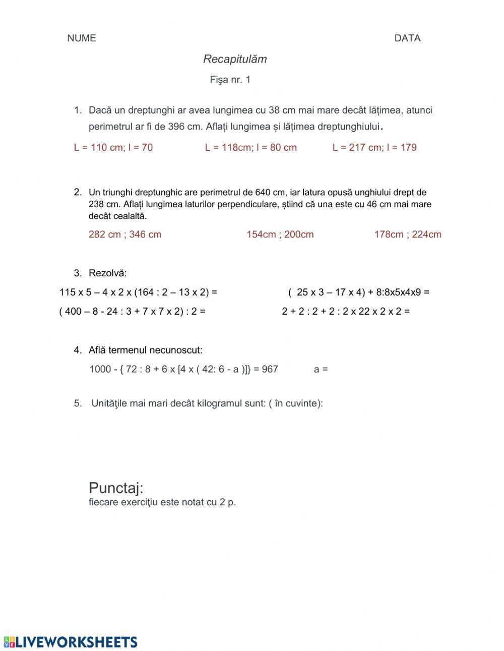 Recapitulare interactive worksheet | Live Worksheets