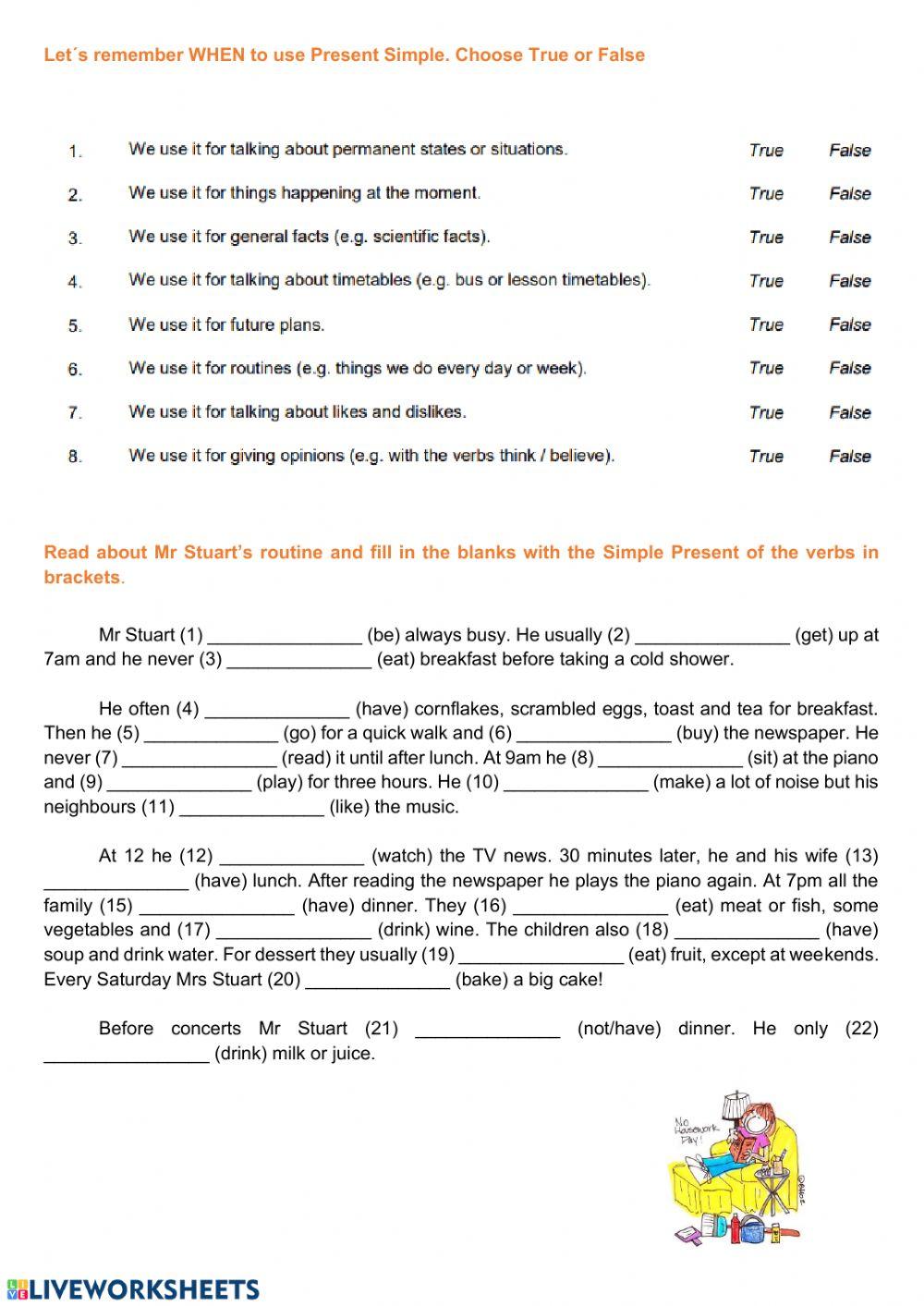 Present Simple TF and Gap Fill online exercise for | Live Worksheets