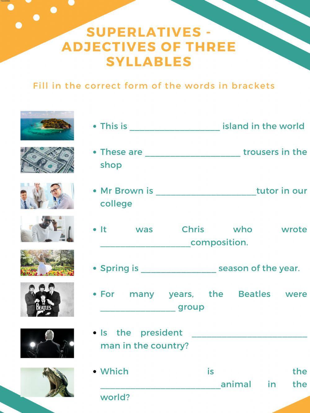 Superlatives - The most interactive worksheet | Live Worksheets