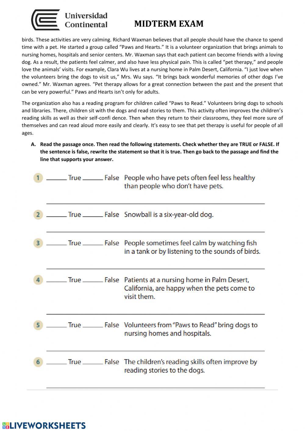 MIDTERM EXAM BASIC 6 online exercise for | Live Worksheets
